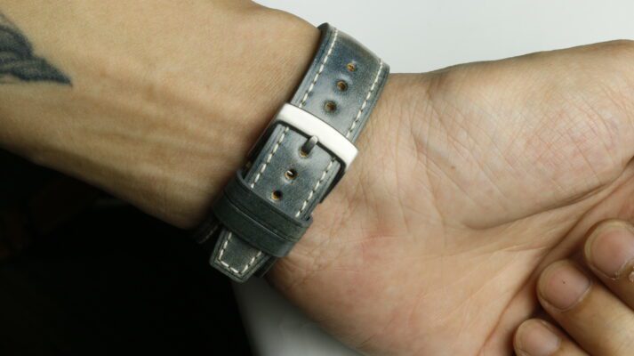 Shell cordovan rocado turquoise patina leather watch strap (SQUARE TAIL ...